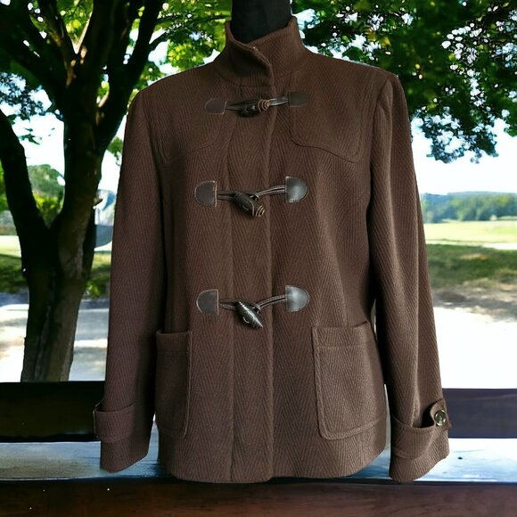 Talbots | Jackets & Coats | Vintage Talbots Med Textured Brown Italian Wool Blend Zip Toggle ...